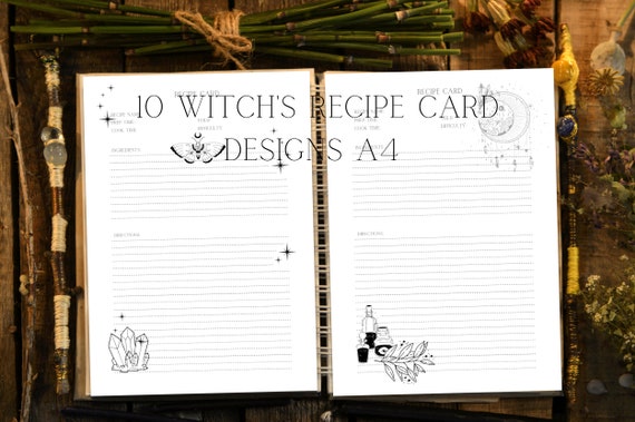 10 Printable Witch Recipe Cards Designs in A4 Black and | Etsy