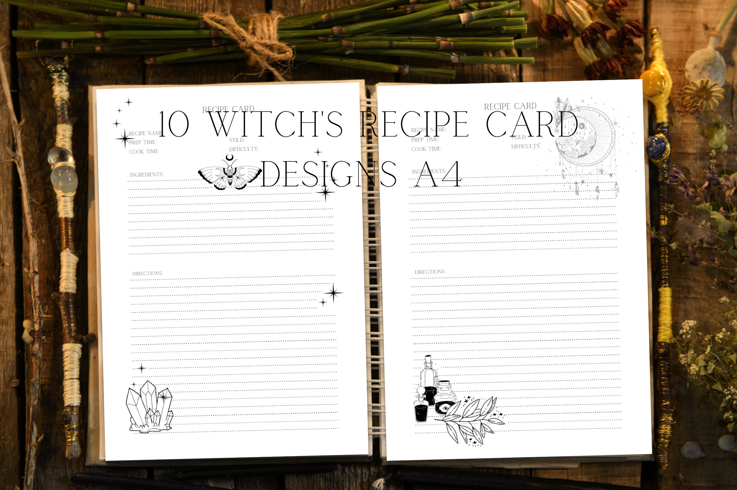 10 Printable Witch Recipe Cards Designs in A4 - Black and White - Etsy