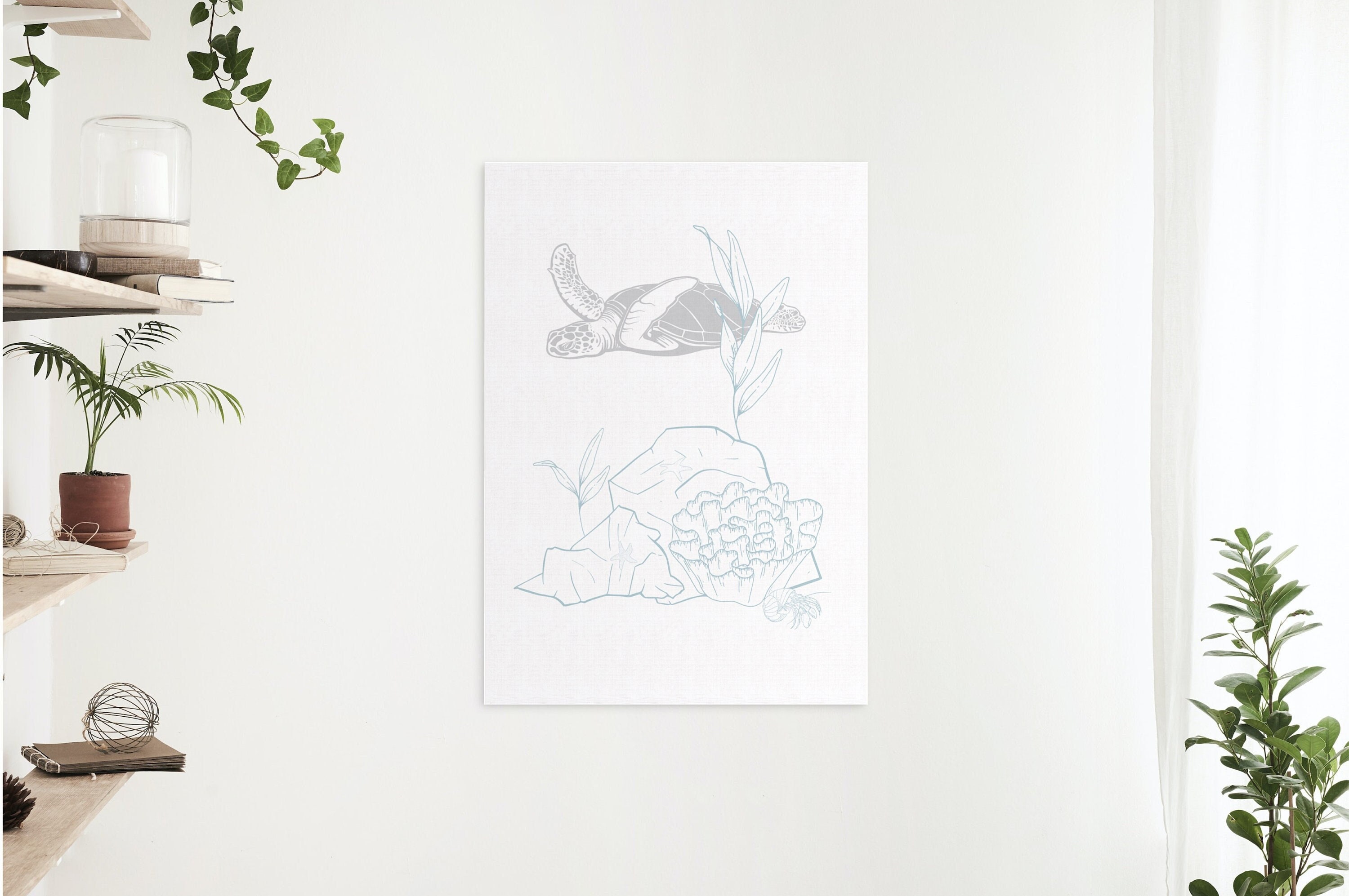 Green Sea Turtle in Grey Printable Wall Art PNG Digital - Etsy