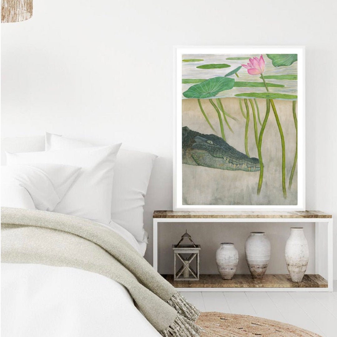 Crocodile in a Billabong Hand Painted Watercolour Digital Art - Etsy