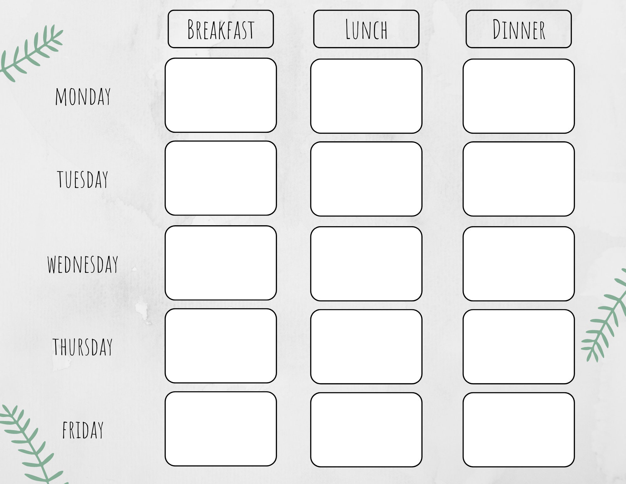Weekly Menu Template - Etsy