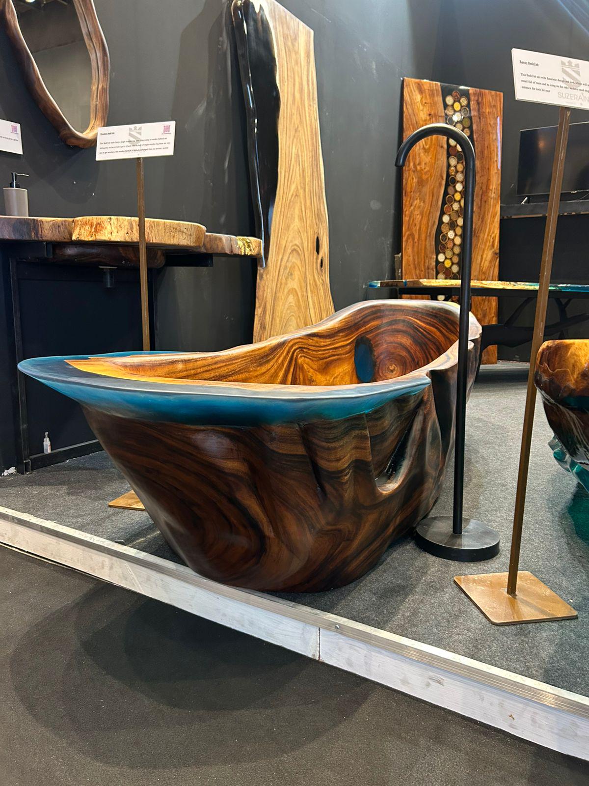 Handcrafted Wooden Bathtub: Single Log Design With Epoxy Coating ...
