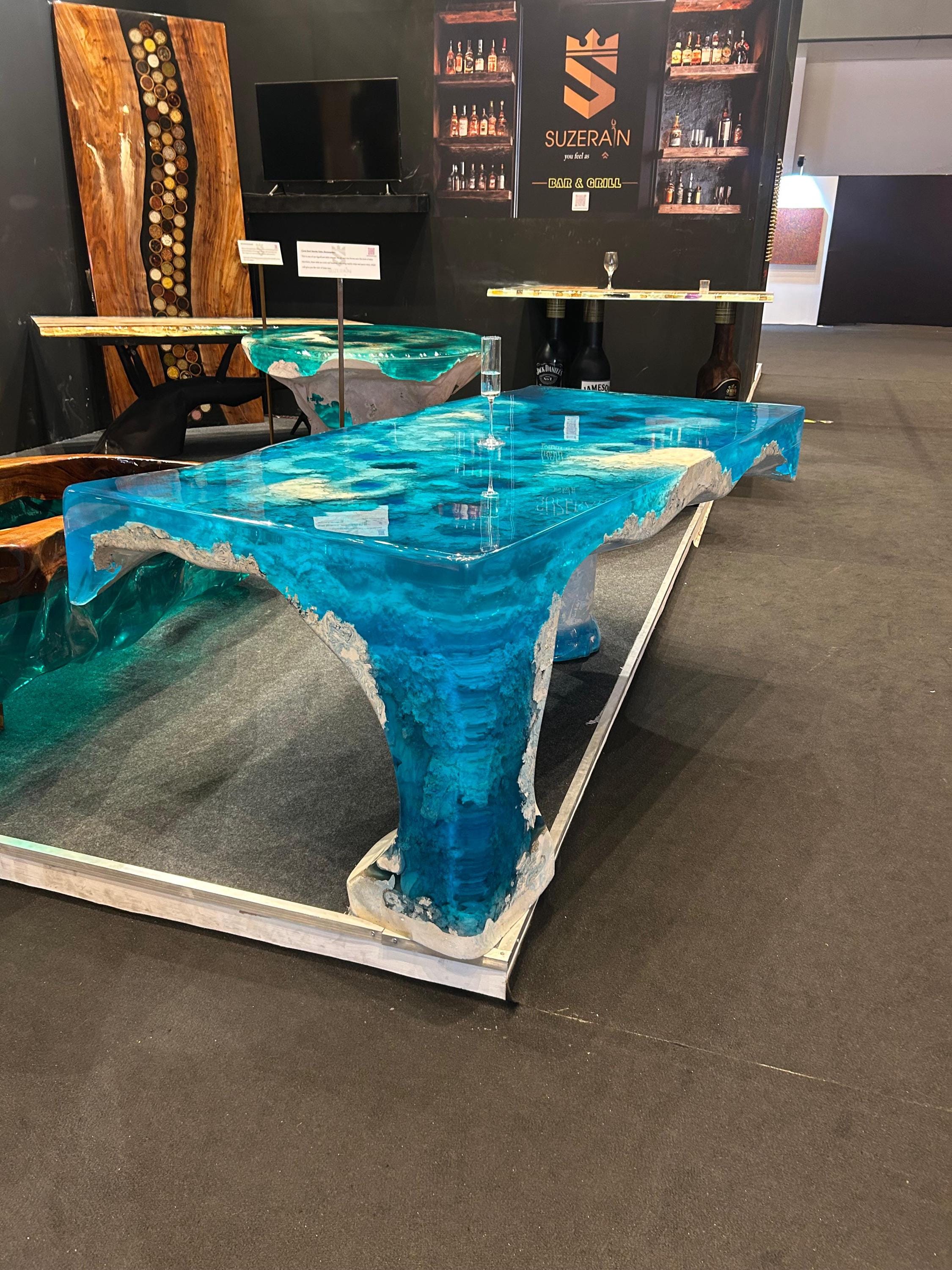 Handcrafted Marble & Epoxy Resin Table: Blue Ocean Design - Etsy