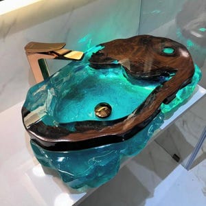 Handcrafted Epoxy Resin Wash Basin: Marble & Walnut Wood - Etsy