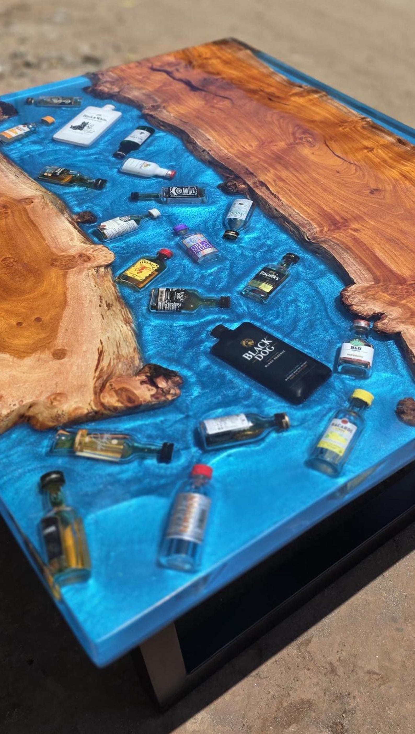 Handcrafted Liquor Bottle Epoxy Resin Table: Custom Bar Table - Etsy