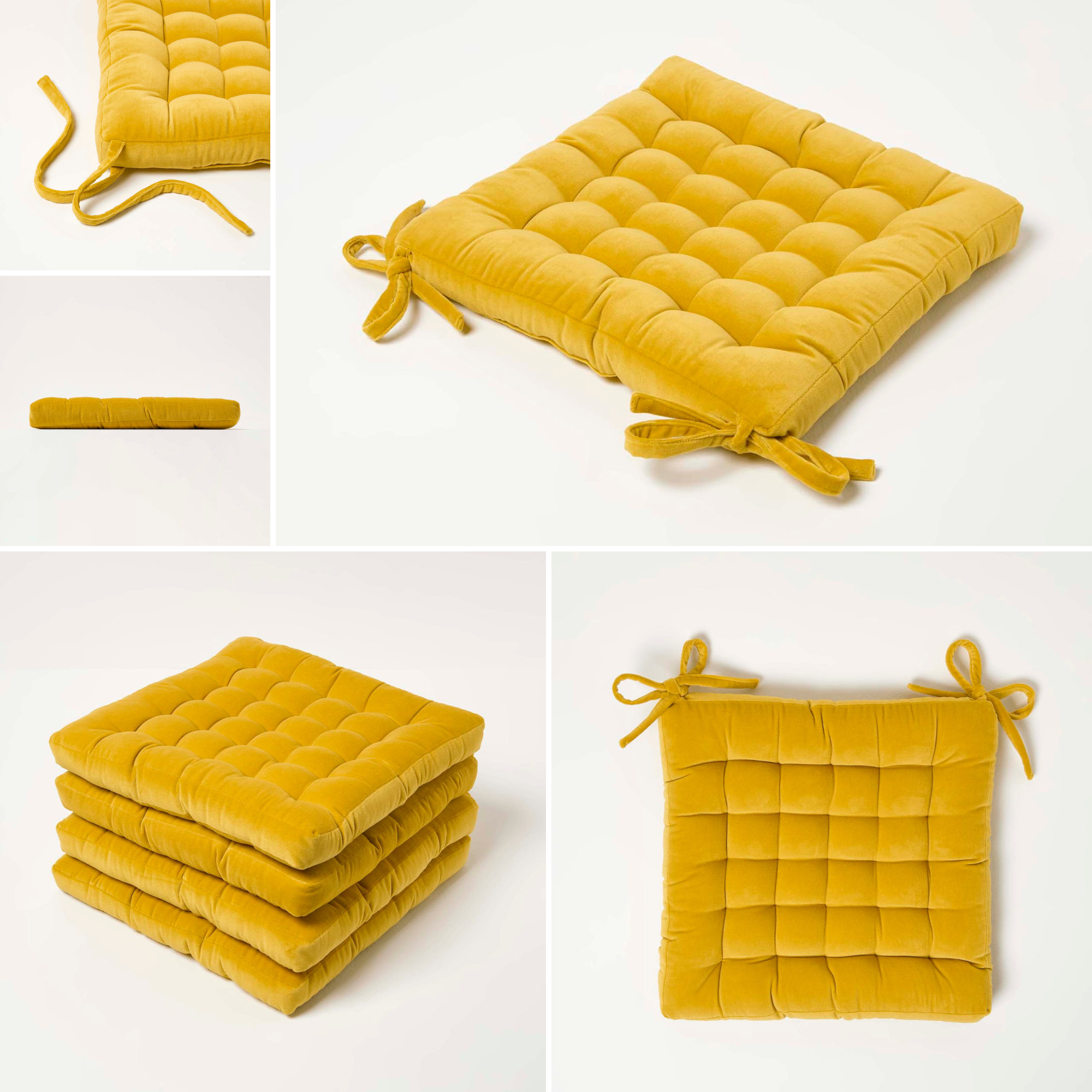 Luxury Quilted 100% Cotton Velvet Chair Cushion With Ties, Dining Room ...