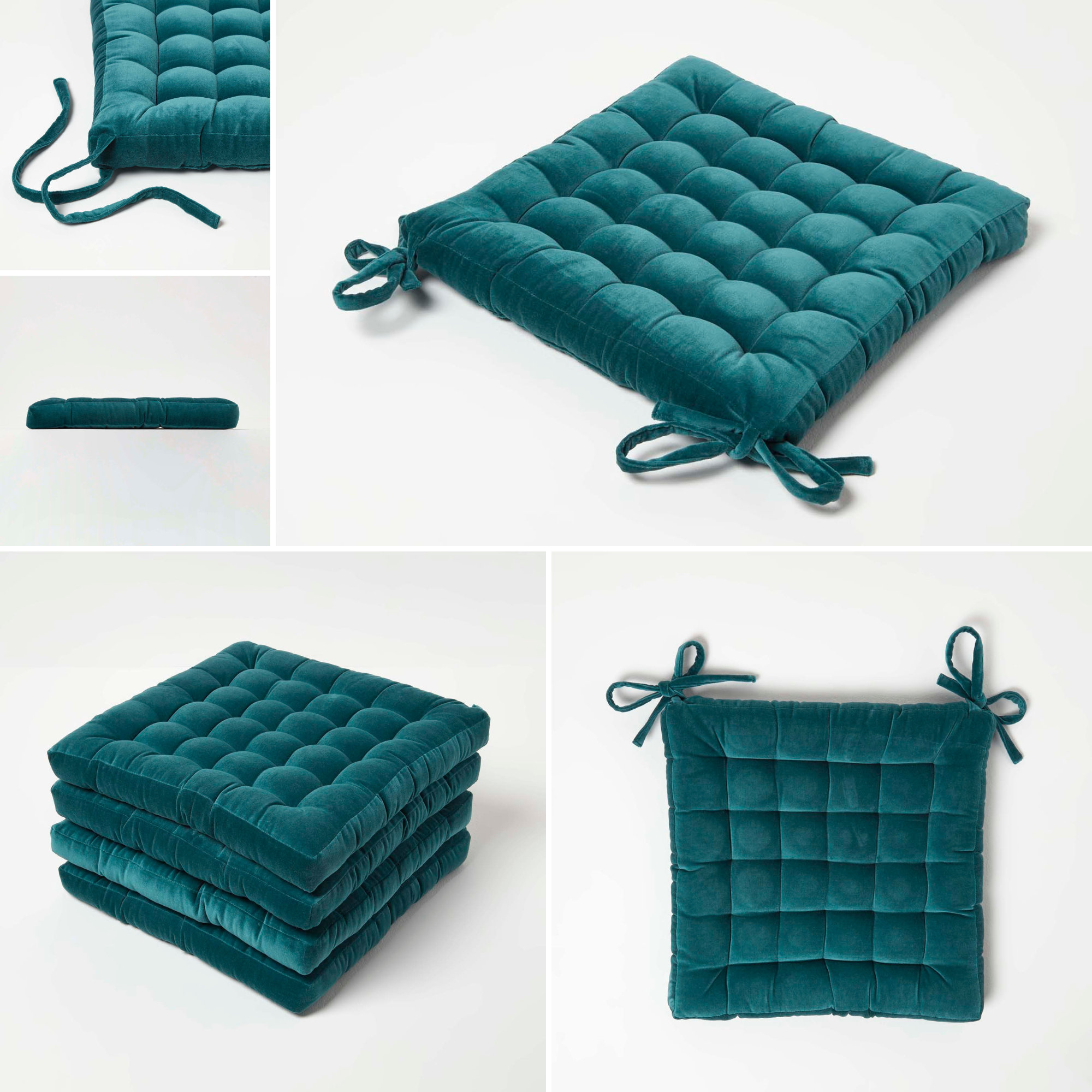 Luxury Quilted 100% Cotton Velvet Chair Cushion With Ties, Dining Room ...