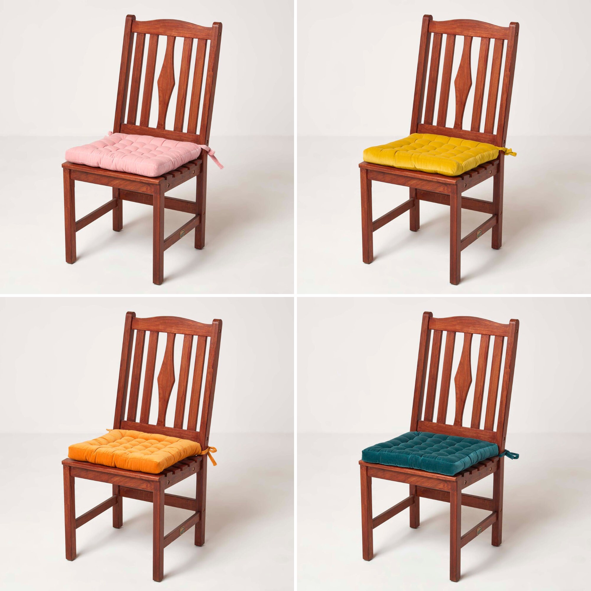 Luxury Quilted 100% Cotton Velvet Chair Cushion With Ties, Dining Room ...