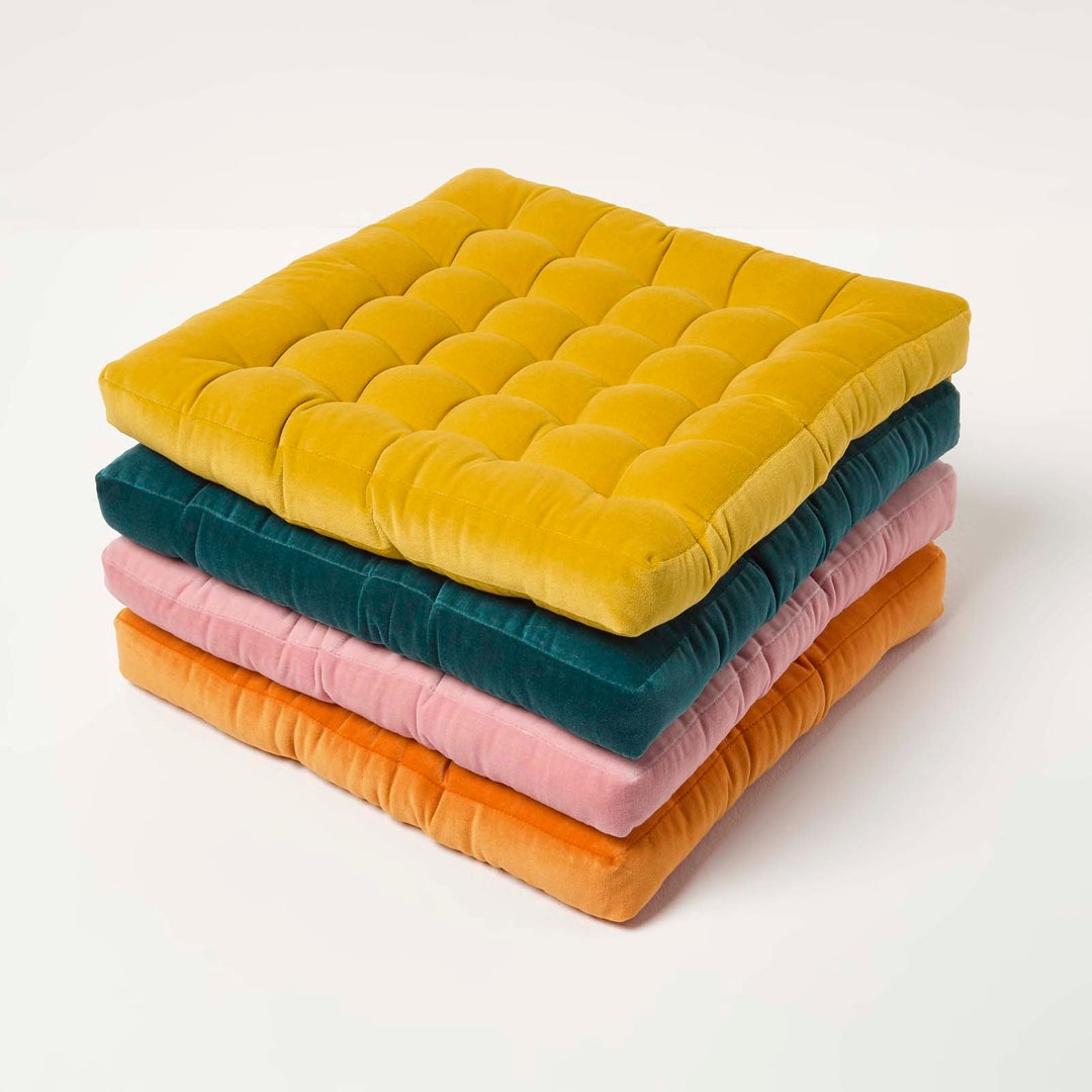 Luxury Quilted 100% Cotton Velvet Chair Cushion With Ties, Dining Room ...