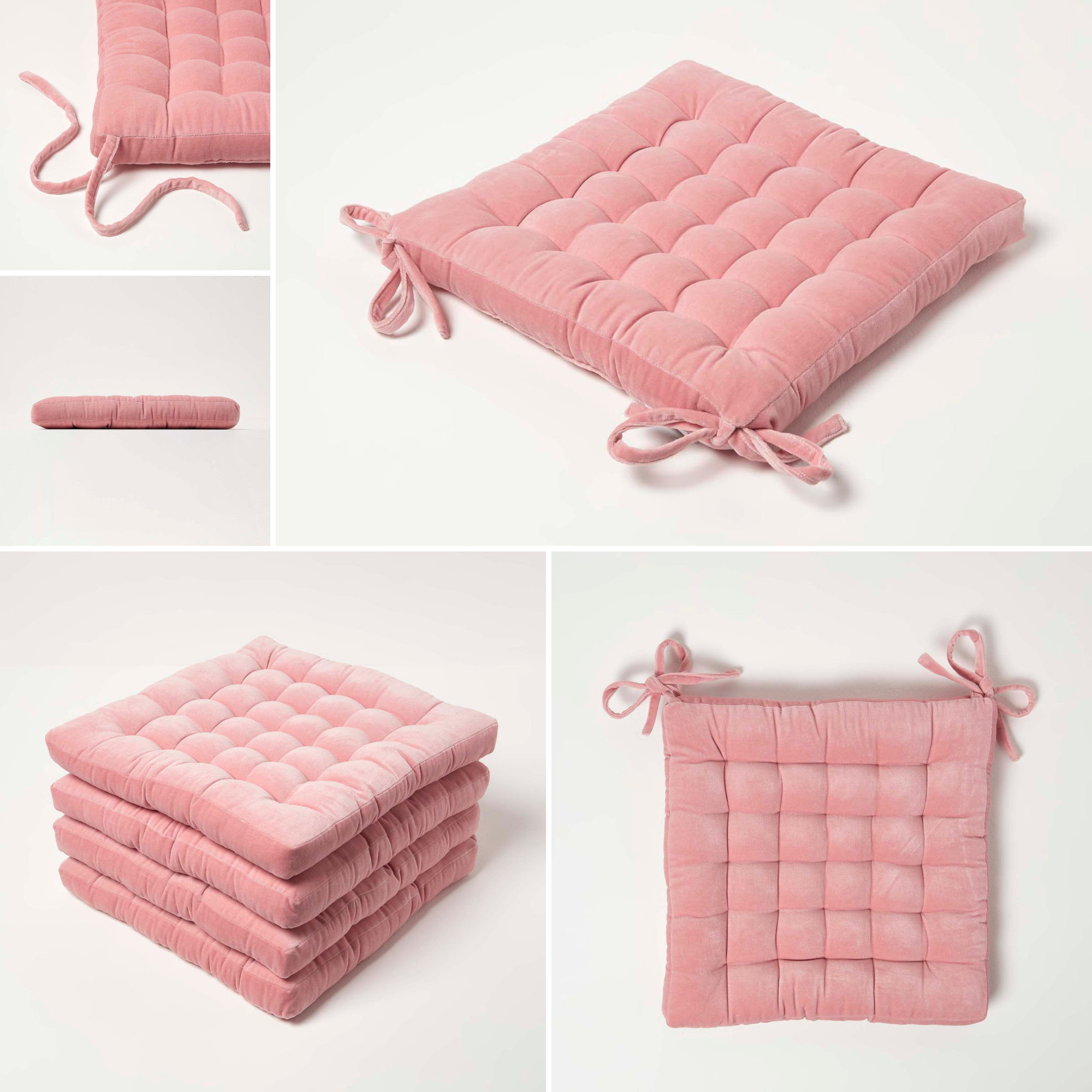 Luxury Quilted 100% Cotton Velvet Chair Cushion With Ties, Dining Room ...