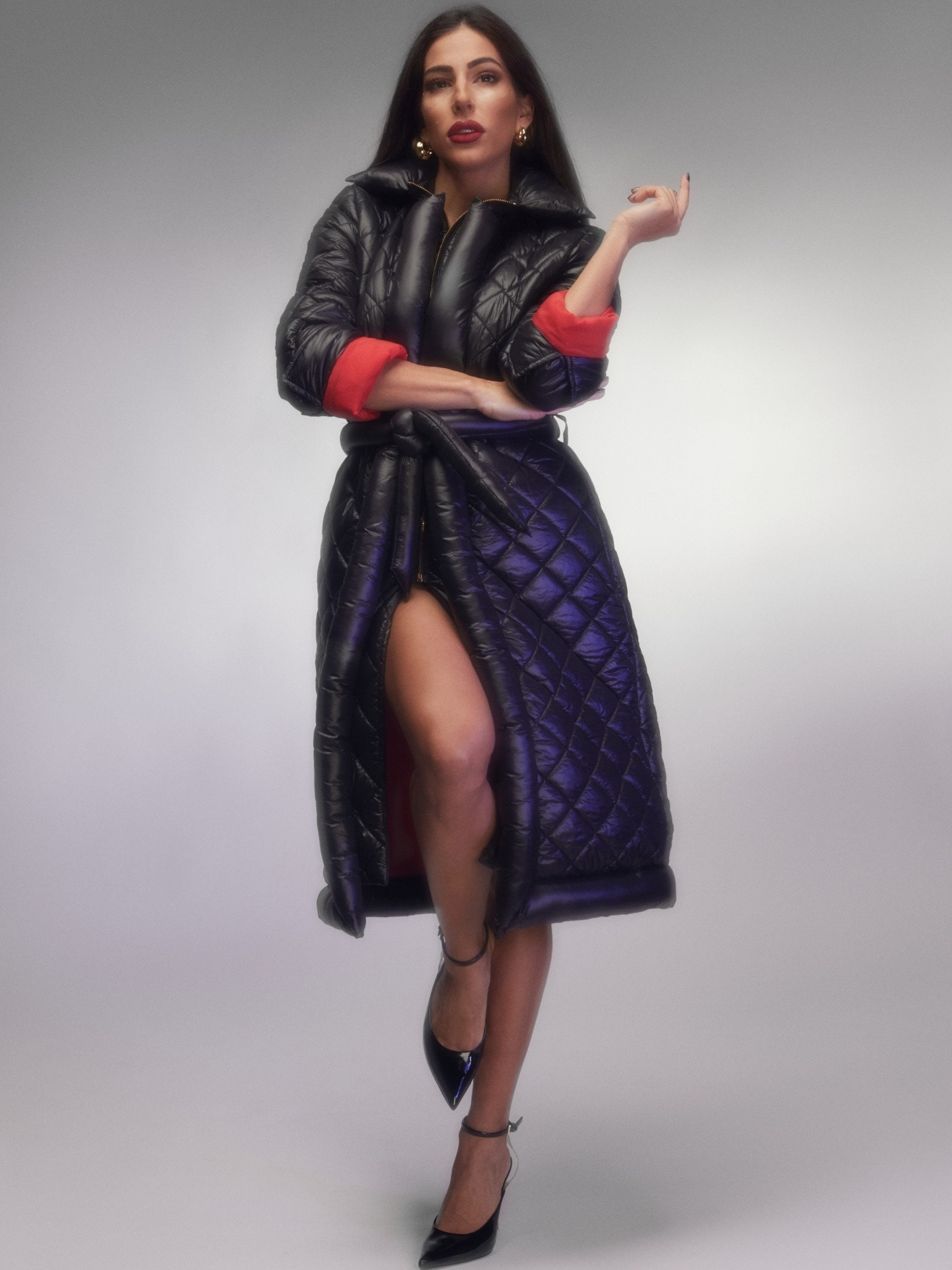 Black Puffer HUG Jacket, Puffer Cape, Diamond Pattern Coat, Extravagant ...