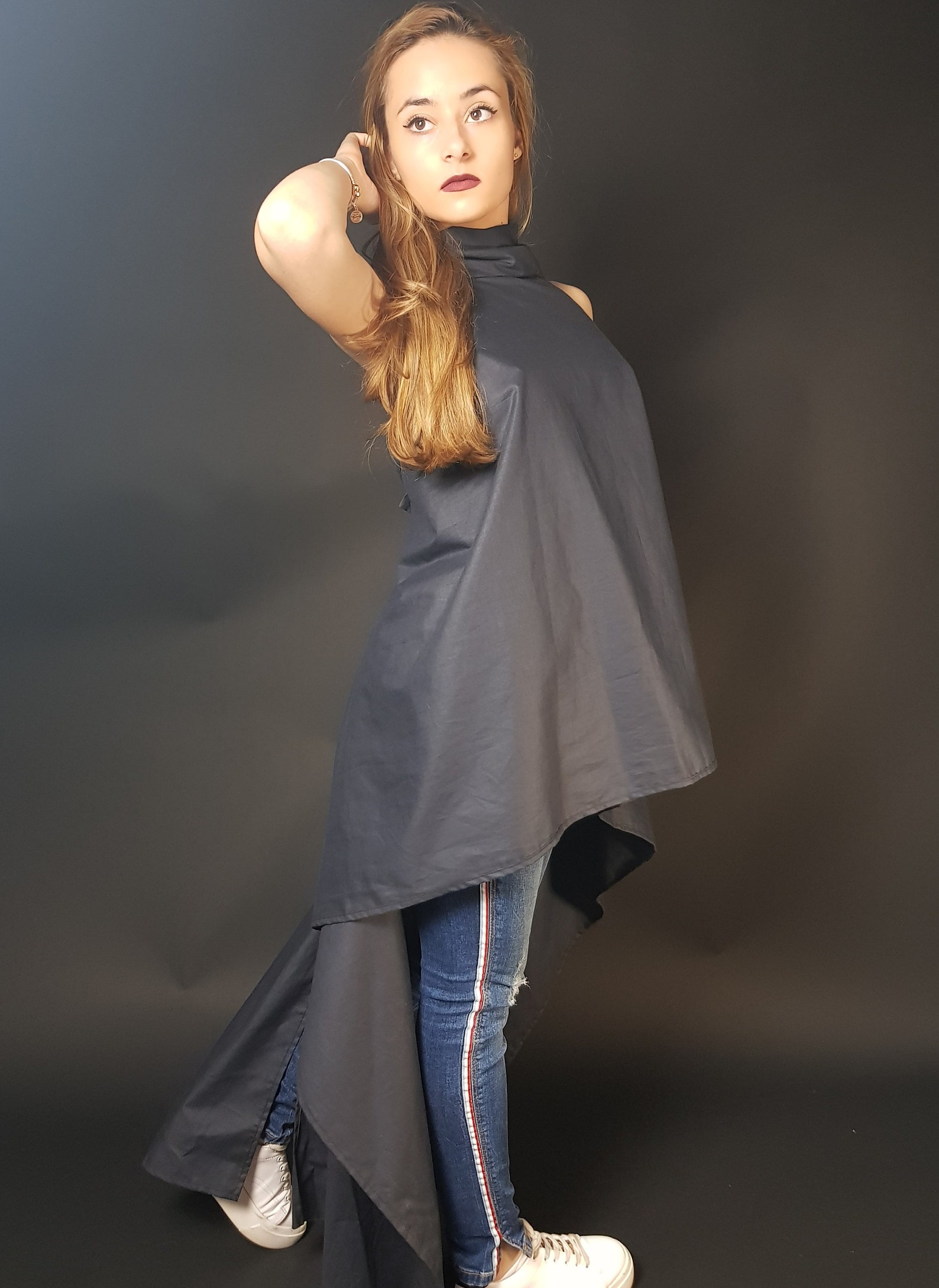 Asymmetric Open Back Hi Low Tunic Top, 2X 3X 4X Black Woman Sleeveless ...