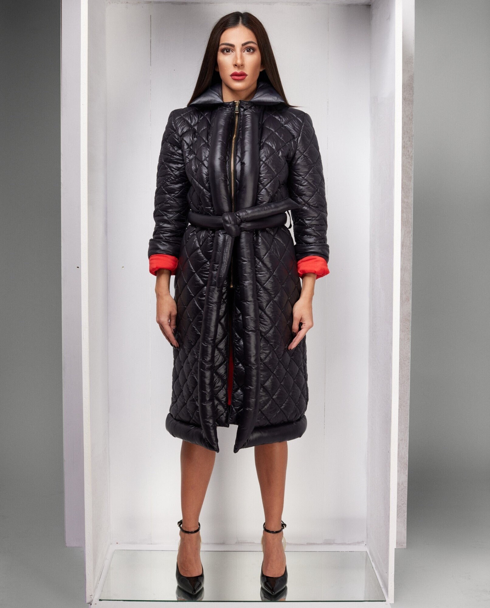 Black Puffer HUG Jacket, Puffer Cape, Diamond Pattern Coat, Extravagant ...