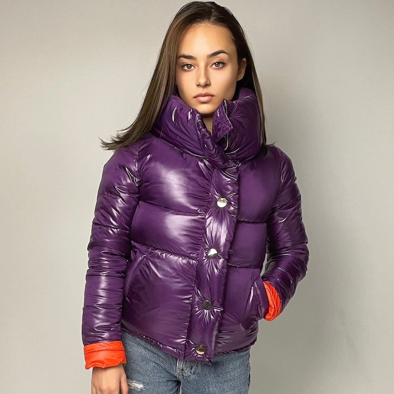 Purple Puffer Jacket, Down Jacket, Winter High Collar Jacket, Quilted ...