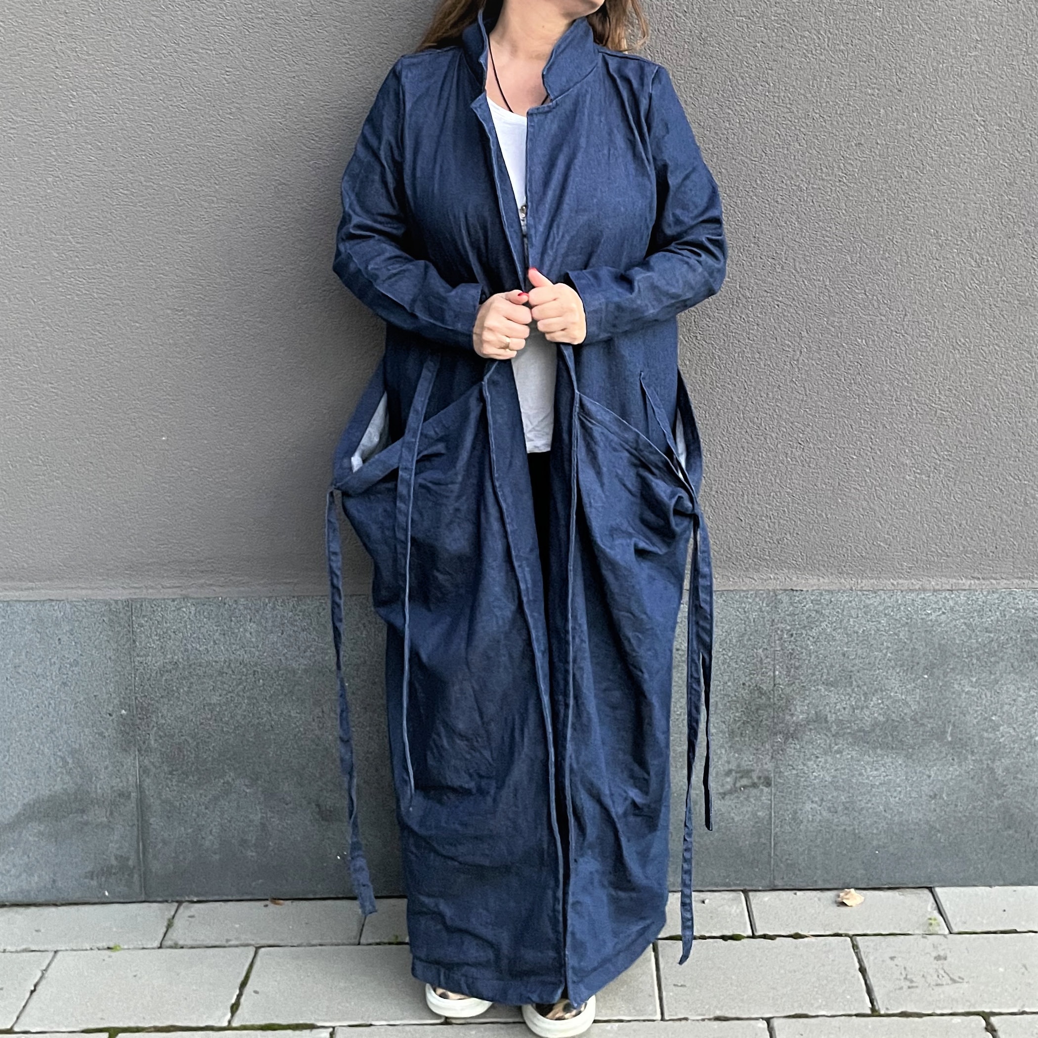 Maxi Denim Wrap Coat, Extravagant Long Jean Jacket, Asymmetrical Trench ...