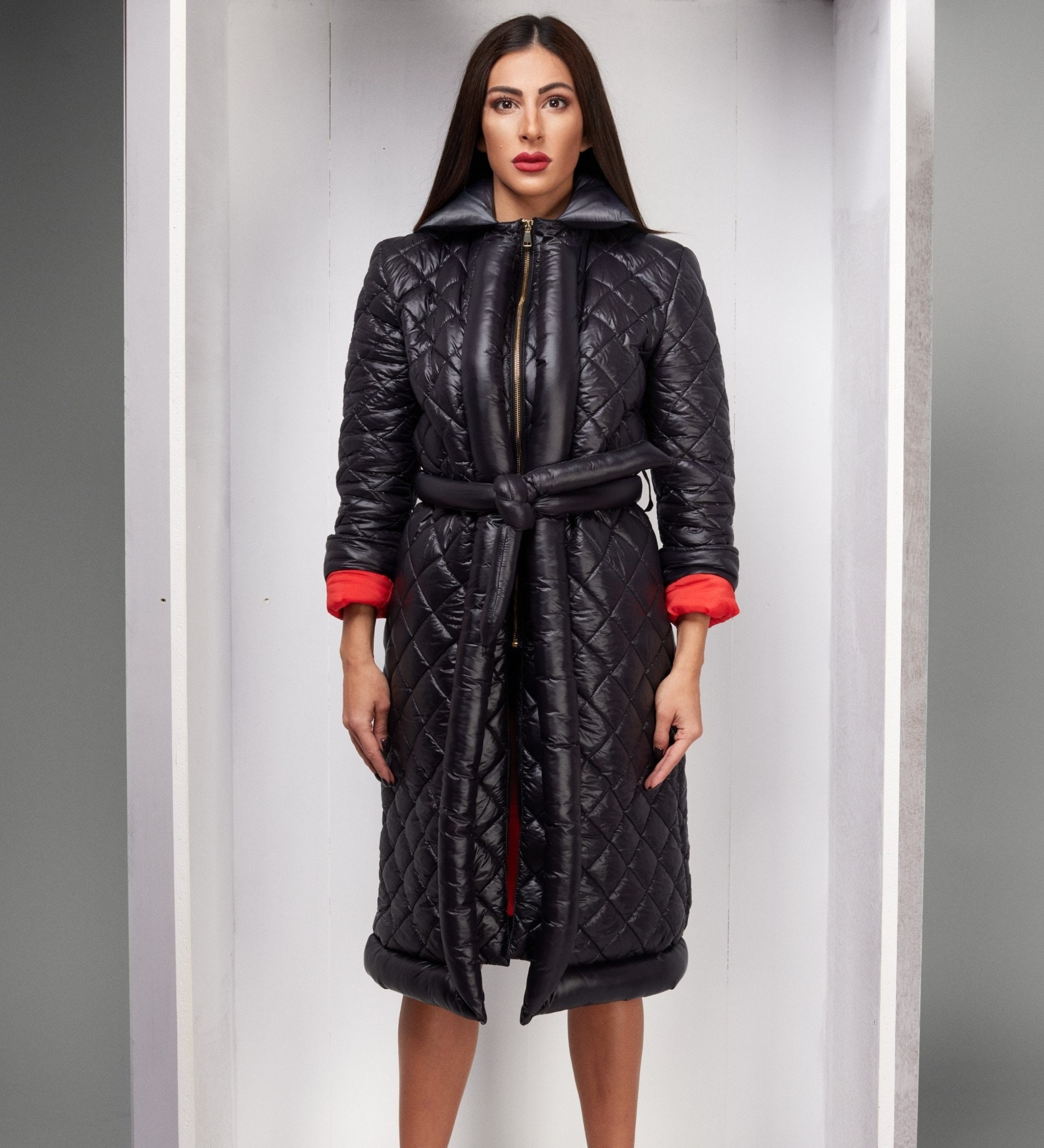 Black Puffer HUG Jacket, Puffer Cape, Diamond Pattern Coat, Extravagant ...