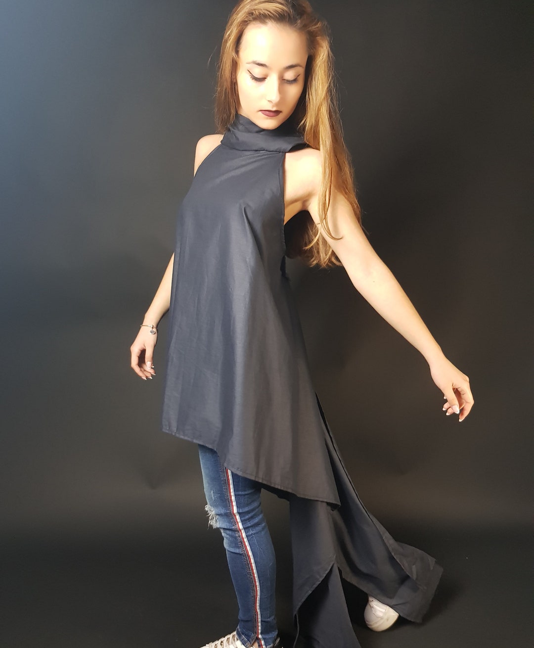 Asymmetric Open Back Hi Low Tunic Top, 2X 3X 4X Black Woman Sleeveless ...