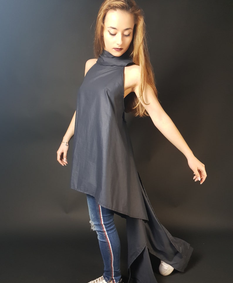 Asymmetric Open Back Hi Low Tunic Top, 2X 3X 4X Black Woman Sleeveless ...