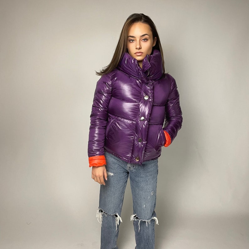 Purple Puffer Jacket, Down Jacket, Winter High Collar Jacket, Quilted ...