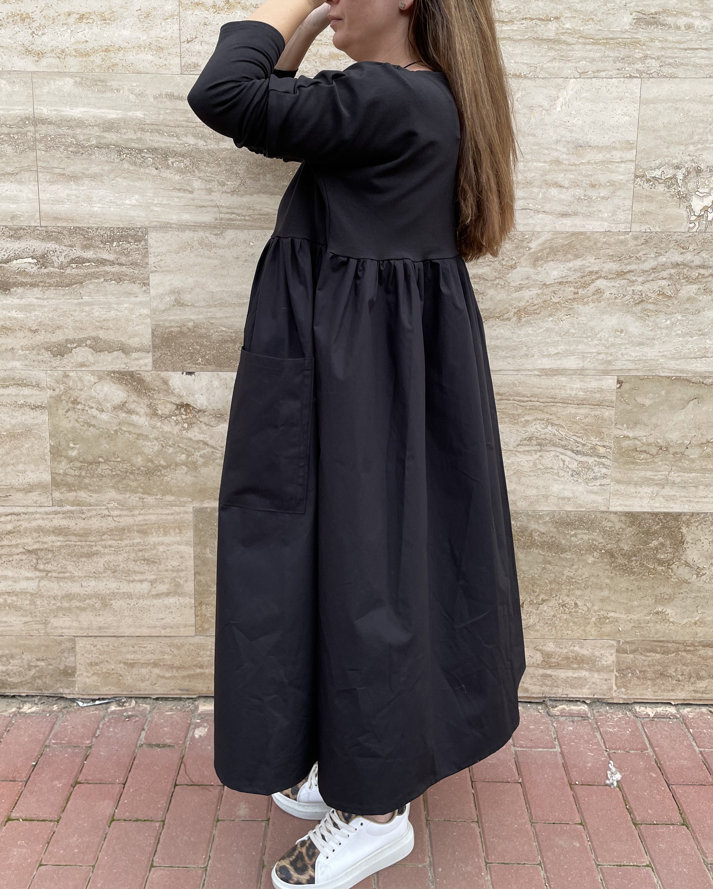 Loose Cotton Draped Maxi Dress, Oversized Shift Large Pockets Dress, 2X ...