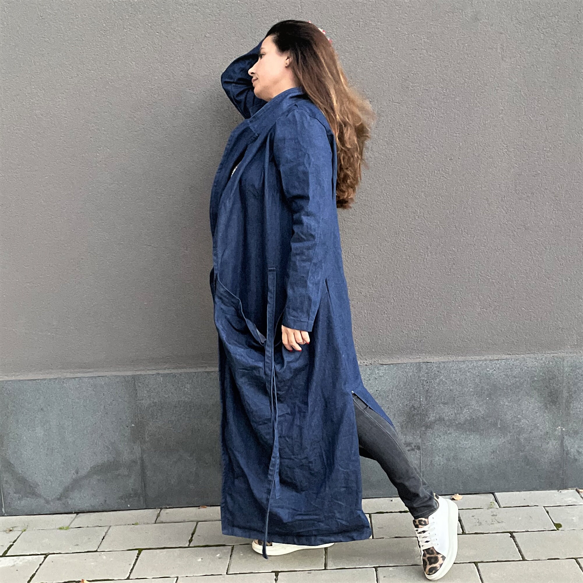 Maxi Denim Wrap Coat, Extravagant Long Jean Jacket, Asymmetrical Trench ...