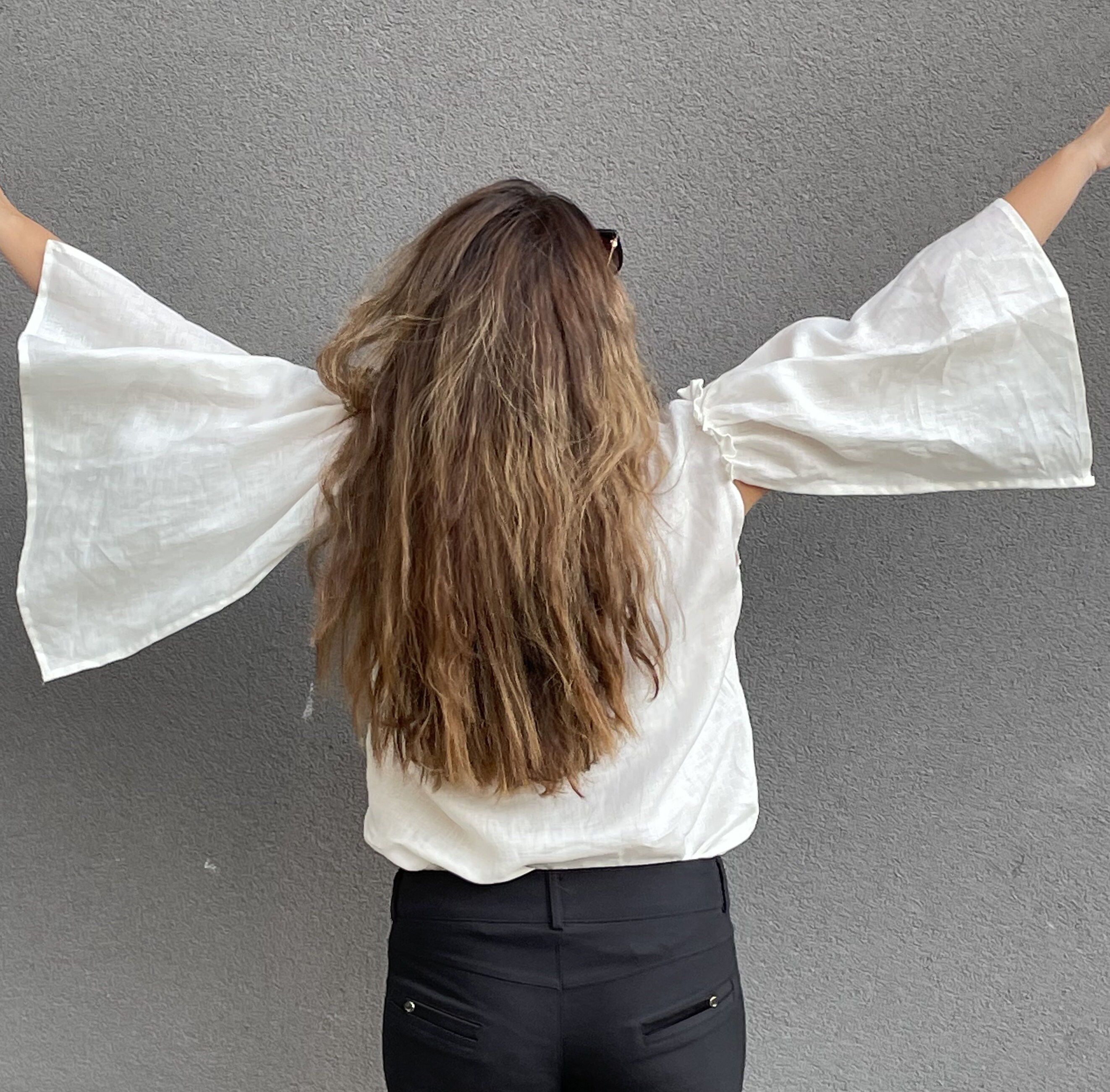 Split Sleeves Linen Blouse, White Loose Flax Shirt, Elegant Linen Top ...
