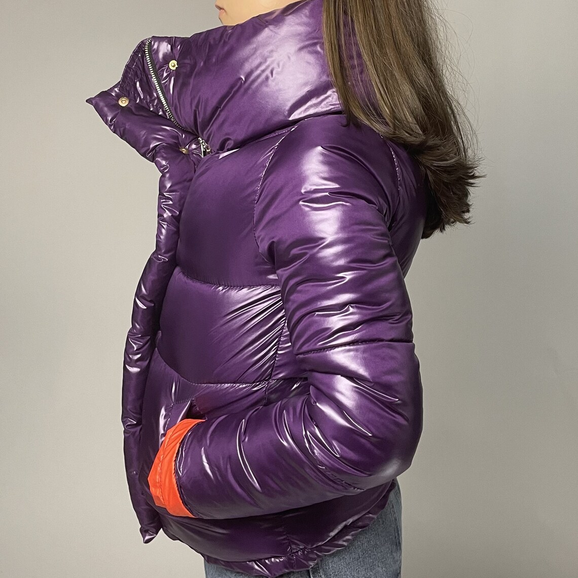 Purple Puffer Jacket, Down Jacket, Winter High Collar Jacket, Quilted ...