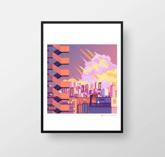 Pixel Art Print 07: Sunset in Osaka | Etsy