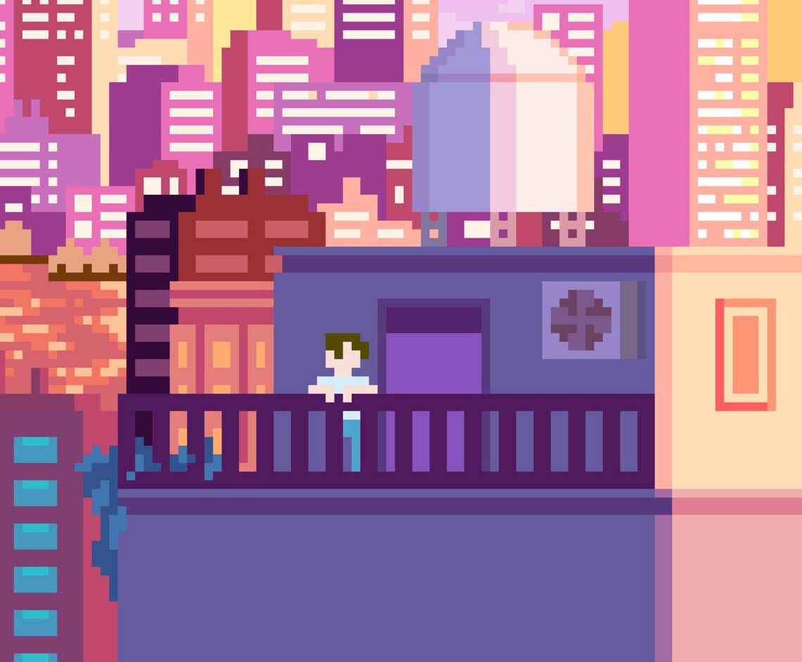 Pixel Art Print 07: Sunset in Osaka | Etsy
