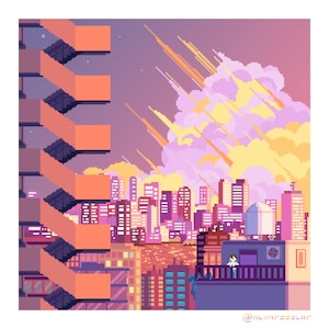 Pixel Art Print 07: Sunset in Osaka | Etsy