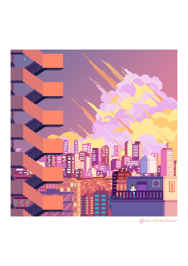 Pixel Art Print 07: Sunset in Osaka | Etsy