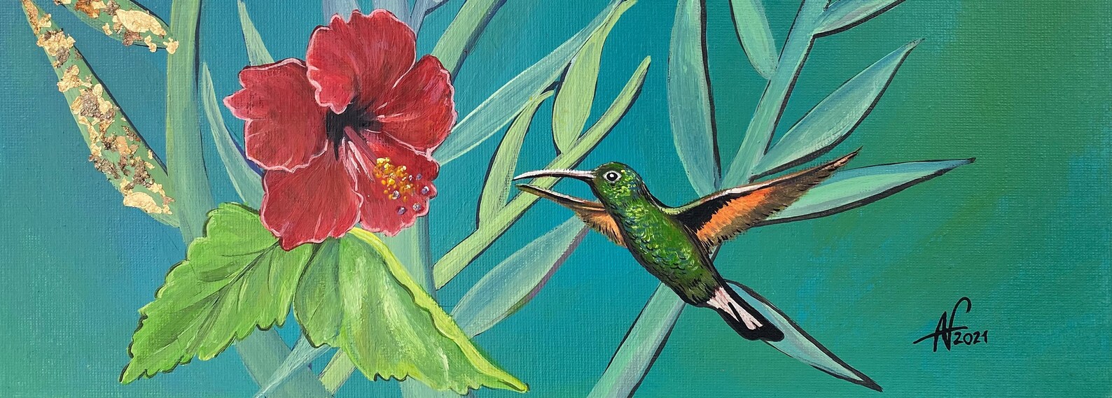 Hummingbird with hibiscus flower - Colibrì con fiore di ibisco - Etsy ...