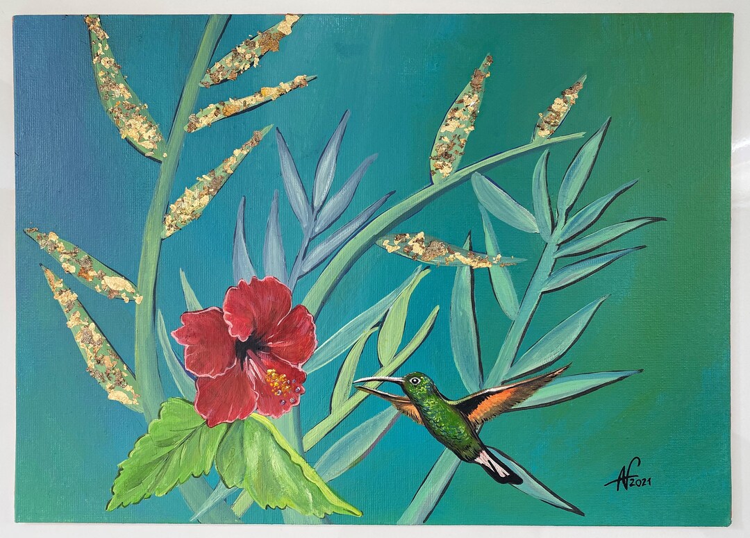 Hummingbird with hibiscus flower - Colibrì con fiore di ibisco - Etsy ...