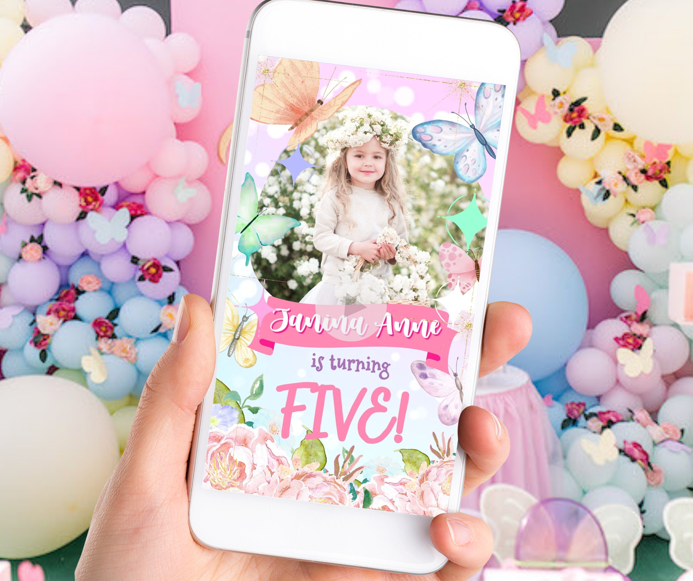 Butterfly Birthday Video Invitation Pastel Colors Fluttery Butterfly ...