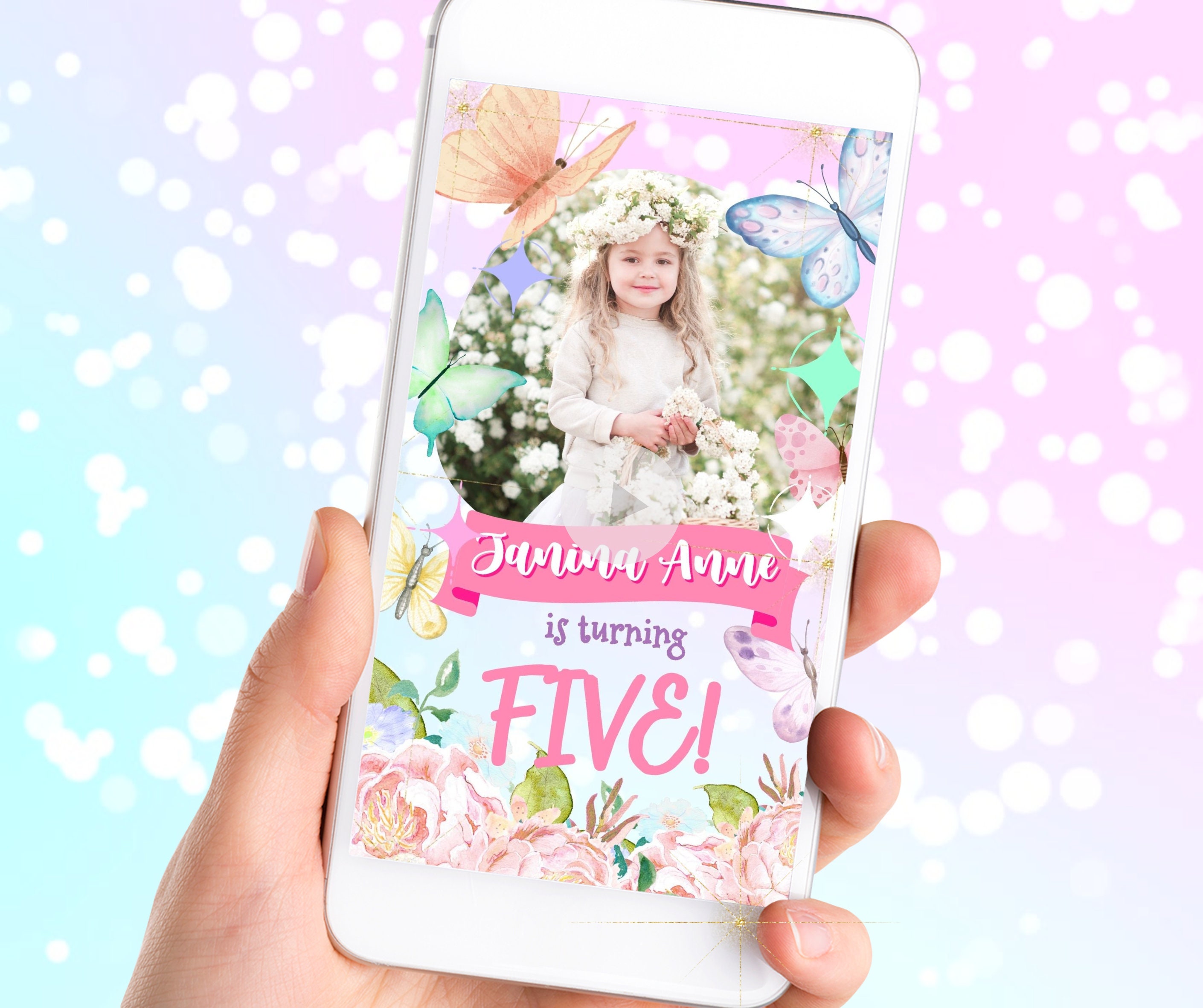 Butterfly Birthday Video Invitation Pastel Colors Fluttery Butterfly ...