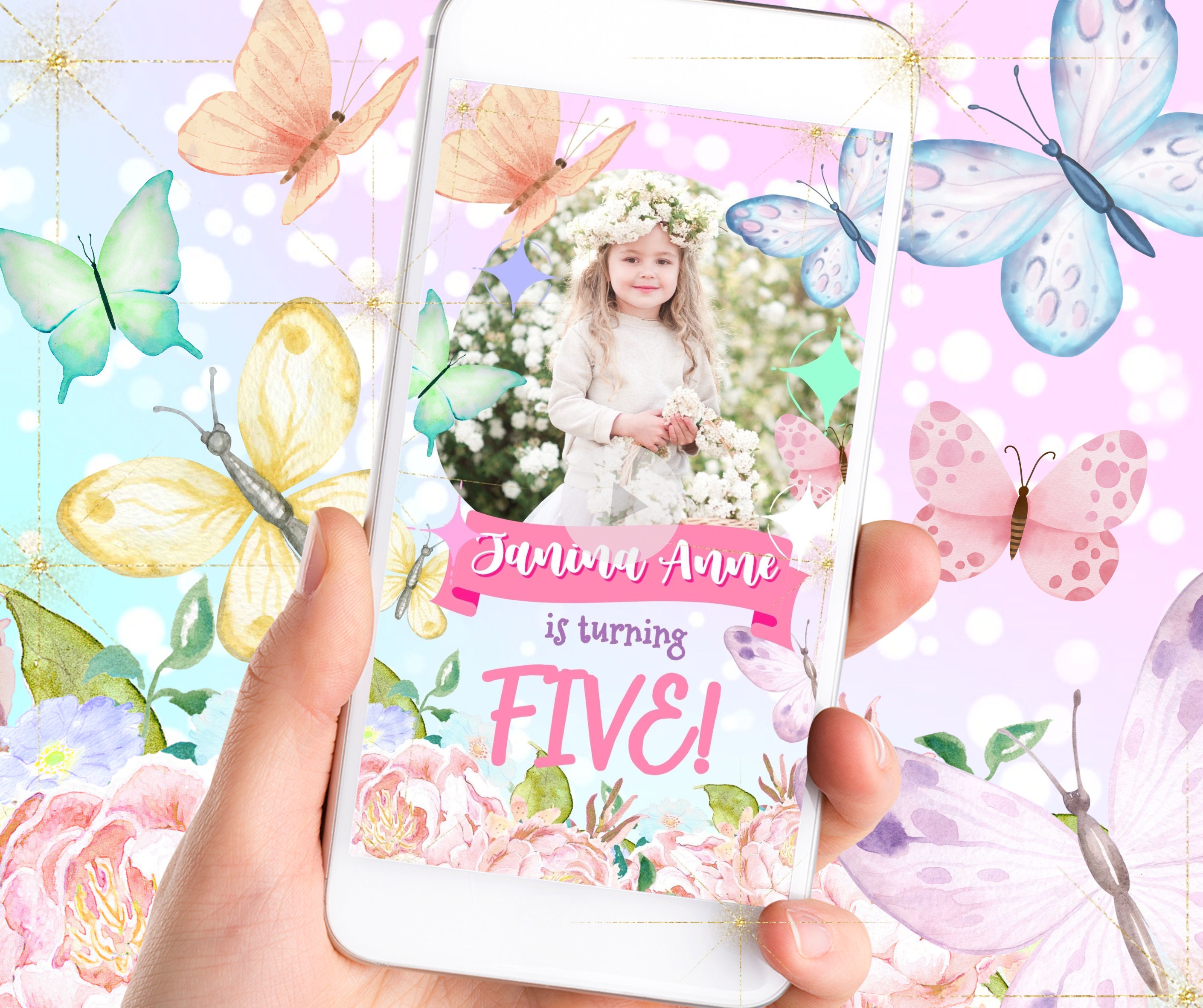 Butterfly Birthday Video Invitation Pastel Colors Fluttery Butterfly ...