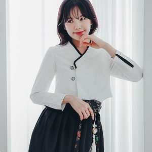 White Modern Hanbok Jeogori | Handmade Korean Hanbok | Modern Hanbok ...