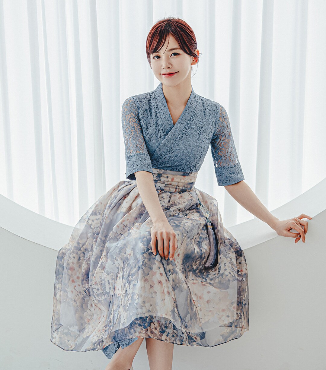 Blue Floral Modern Hanbok Dress | Korean Hanbok | Women Hanbok | Daily ...