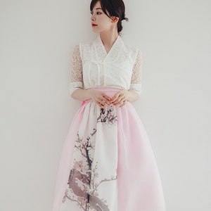 White Floral Modern Hanbok Jeogori | Handmade Korea Daily Hanbok | Lace ...