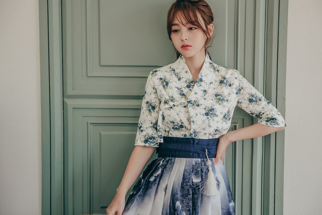 Blue & White Modern Hanbok | Korean Handmade Hanbok | Women Hanbok ...