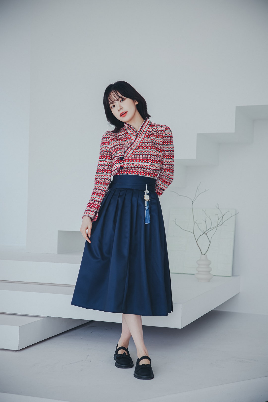 Red Modern Hanbok Jeogori | Handmade Korean Hanbok | Modern Hanbok ...