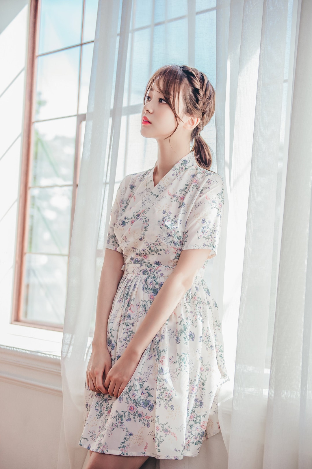 Ivory Floral Modern Dress | Korean Hanbok Dress | Short, Mini Dress ...