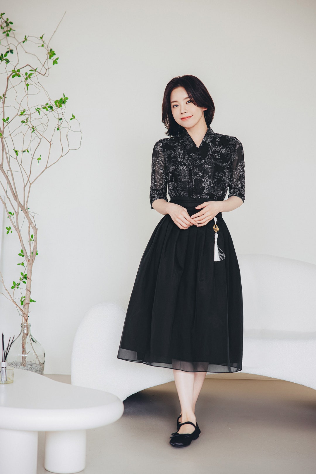 Black Modern Hanbok Blouse | Korean Daily Hanbok | Formal & Flower ...