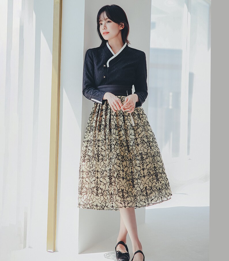 Black Modern Hanbok Jeogori | Handmade Korean Hanbok | Modern Hanbok ...