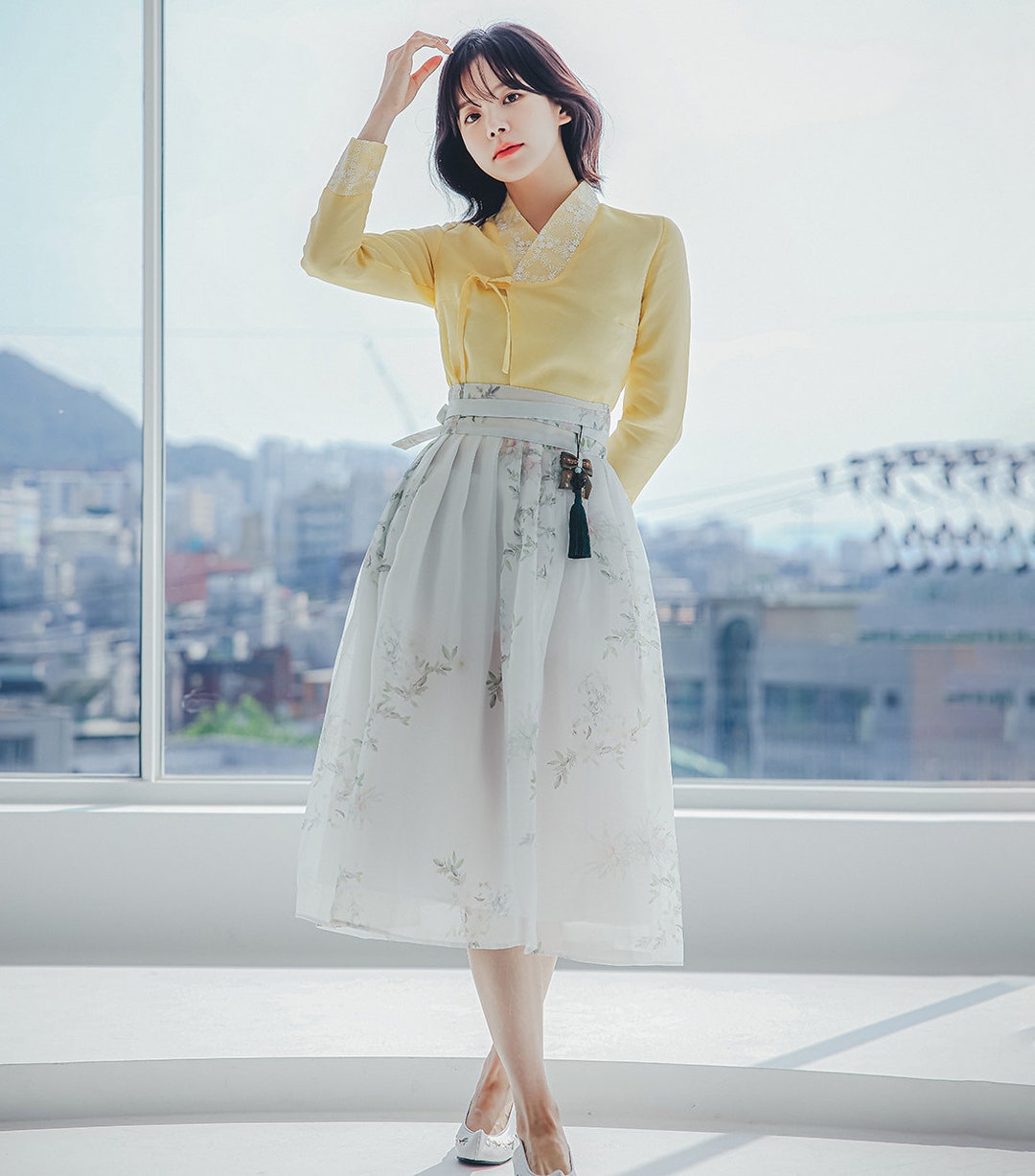 Yellow and Floral Modern Hanbok Jeogori | Handmade Korean Hanbok ...