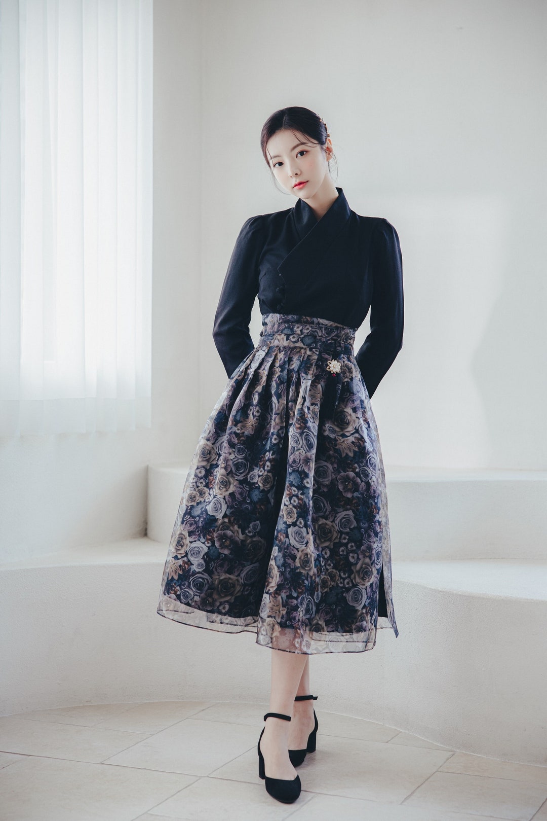 Black Modern Hanbok Jeogori | Classy Dress for Women | Formal, Flower ...