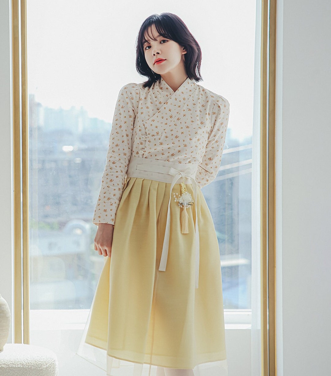 White and Yellow Modern Hanbok Jeogori | Handmade Korean Hanbok ...