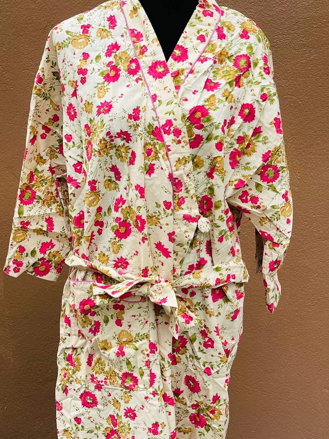 Cotton Kimono Robe Dressing Gown, Block Print Bridesmaid Robe, Summer ...