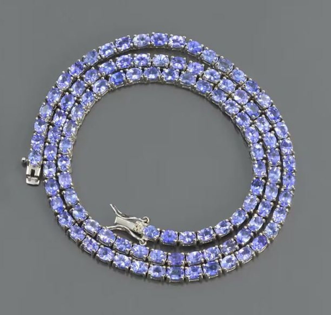 Natural Tanzanite Tennis Necklace, 925 Sterling Silver, Tanzanite ...