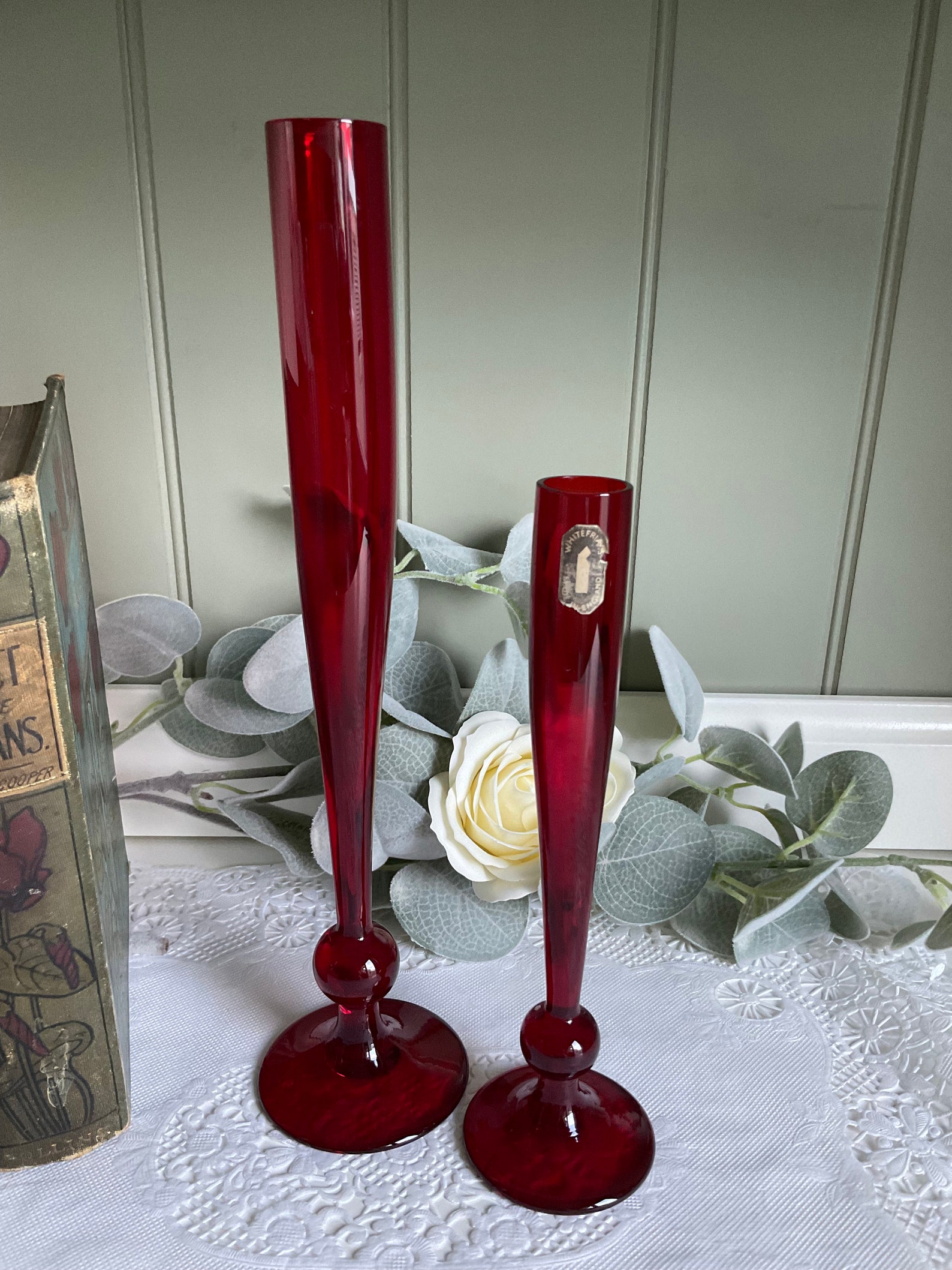 Lovely Pair of Red Whitefriars Tall Stem Vases - Etsy